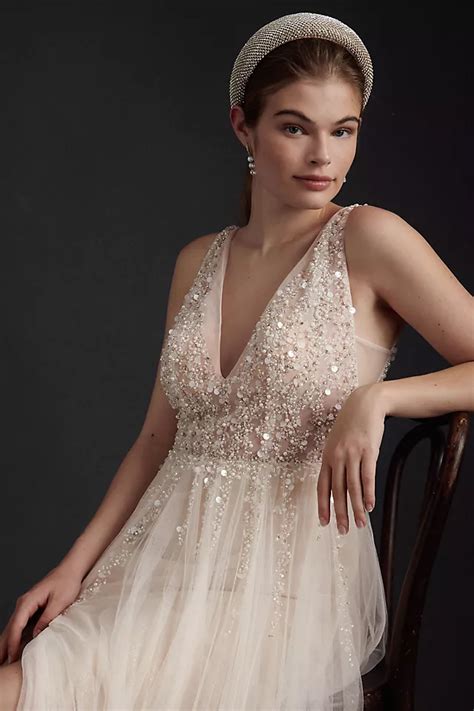 Bhldn Written In The Stars Beaded Tulle Open Back Wedding Ballgown