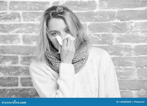 Sneezing Just Keep Coming Sick Woman Blowing Her Nose In Napkin