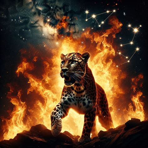 Captivating Leopard Amid Blazing Fire Constellation Sagittarius Ai