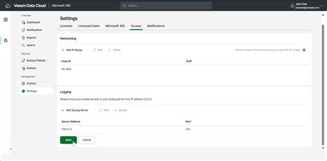 Adding Syslog Server Veeam Data Cloud