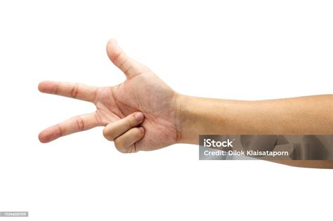 손에서 세 기호의 숫자를 계산 합니다 클리핑 경로 개념 흰색 배경에 고립 이미지 3가지 개체에 대한 스톡 사진 및 기타 이미지