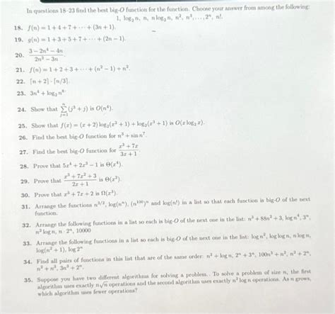 Solved In Questions 18−23 Find The Best Big O Function For