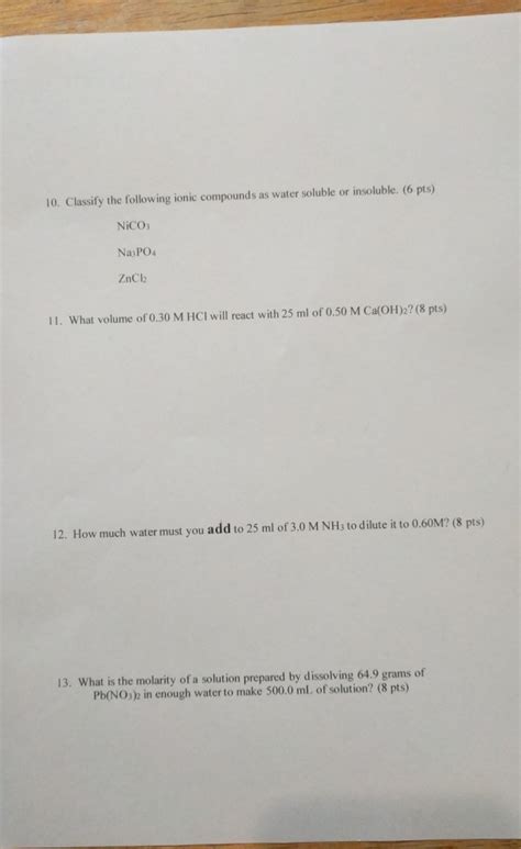 Solved 10 Classify The Following Ionic Compounds As Water Chegg