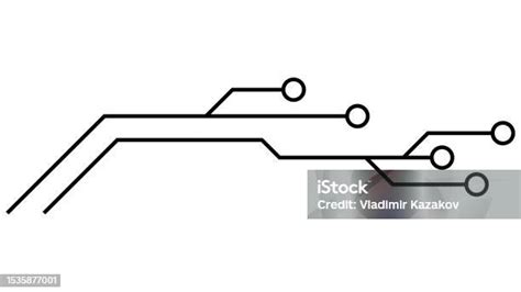 인쇄 회로 기판 Pcb는 흰색 배경에 격리된 트랙을 추적합니다 끝에 선과 고리가있는 기술 클립 아트 디자인용 칸막이 디자인 요소 Cpu에 대한 스톡 벡터 아트 및 기타