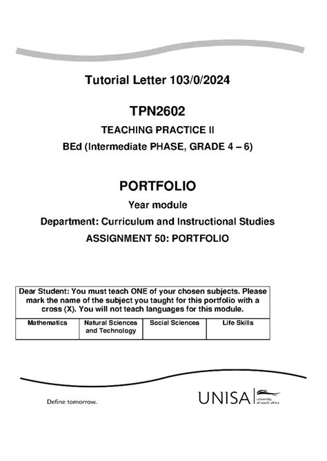 Tl103 Tutorial Letter Tutorial Letter 103 0 202 4 Tpn 2602 Teaching