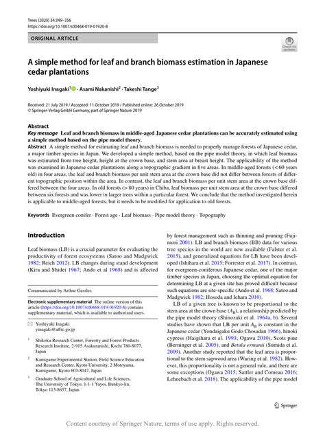 A Simple Method For Leaf And Branch Biomass Estimation In Japanese Cedar Plantations Request Pdf