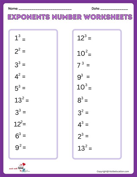 Exponents Worksheet For Second And Third Power Free Download