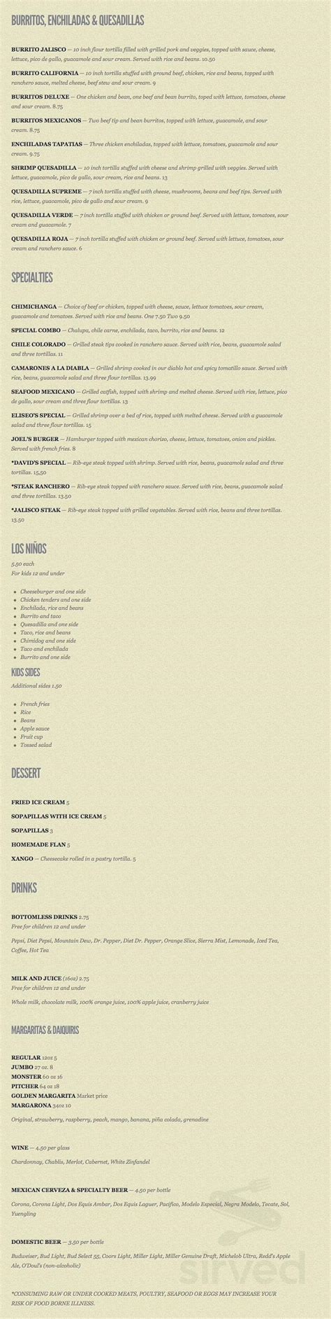 Cabo Mexican Restaurant Menus In Delphos Ohio United States