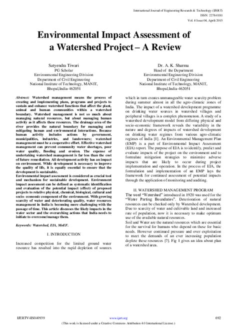 Pdf Ijert Environmental Impact Assessment Of A Watershed Project A