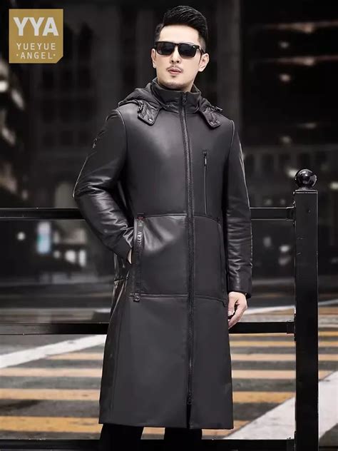 Abrigo De Plum N De Ganso Largo Y Grueso Para Hombre Chaqueta De Piel De Oveja