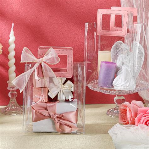 Fulmoon 12 Bolsas De Regalo Transparentes Con Asa Y 2 Rollos De Cinta Transparente Rosa Con