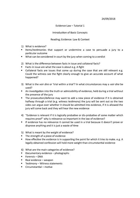 Evidence Law Tutorial One Evidence Law Tutorial 1 Introduction Of Basic Concepts Evidence