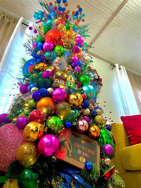Colorful Christmas Tree With Ornaments Up Themed Christmas Tree Up