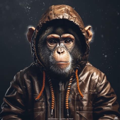 Premium AI Image Monkey Leather Jacket Generative AI