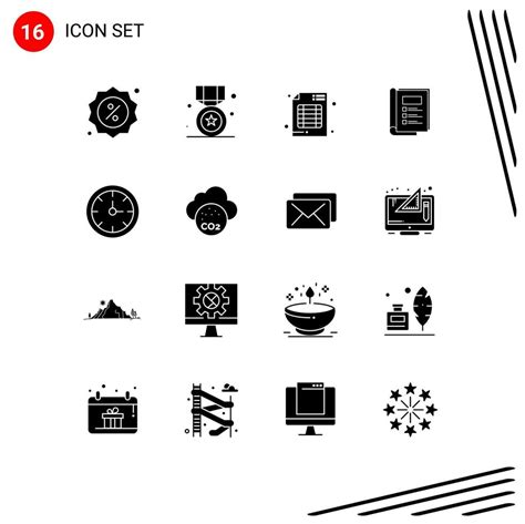 Pictogram Set of 16 Simple Solid Glyphs of alarm layout medal bundle ...