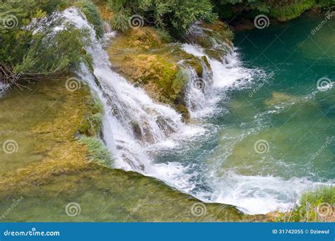Cachoeiras No Rio De Krka Parque Nacional Dalmácia Croácia Imagem de