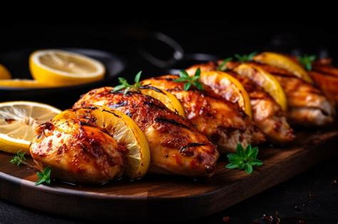 Premium Photo Grilled Chicken Half Baked Chicken With Lemon And