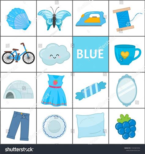 Learn Primary Colors Blue Different Objects Stock Vector Royalty Free 1292567254