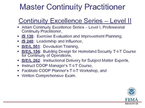 Continuity Program Overview REGION III Required For