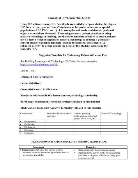 Example Of Ieplesson Plan Activity Docslib