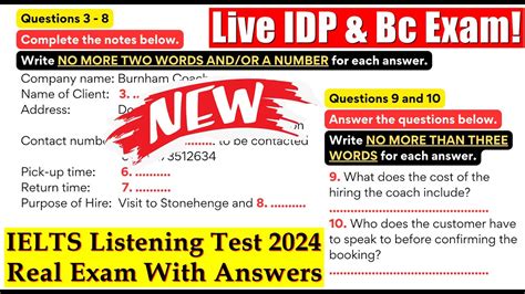 IELTS Listening Test With Answers Live Real IDP BC Exams With
