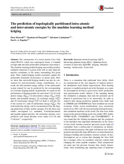 Pdf The Prediction Of Topologically Partitioned Intra Atomic And
