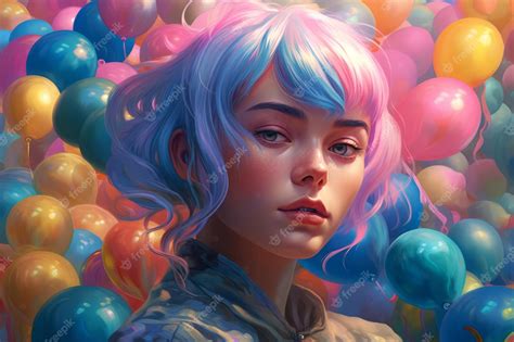 Premium Ai Image A Girl With A Blue And Pink Hair And A Blue And Pink