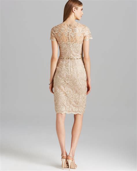 Lyst David Meister Dress Short Sleeve Metallic Lace Beaded Waist In
