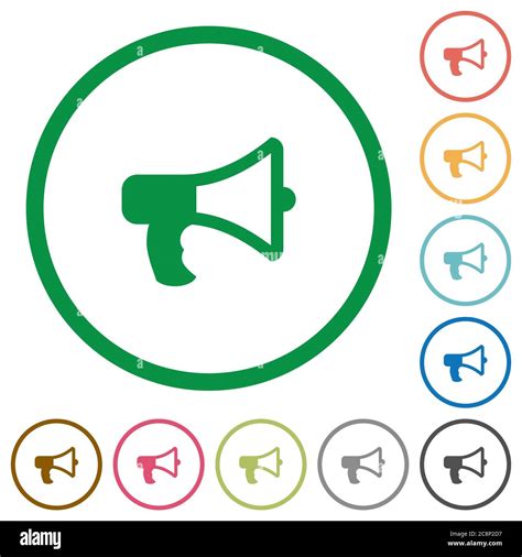 Set Of Megaphone Color Round Outlined Flat Icons On White Background