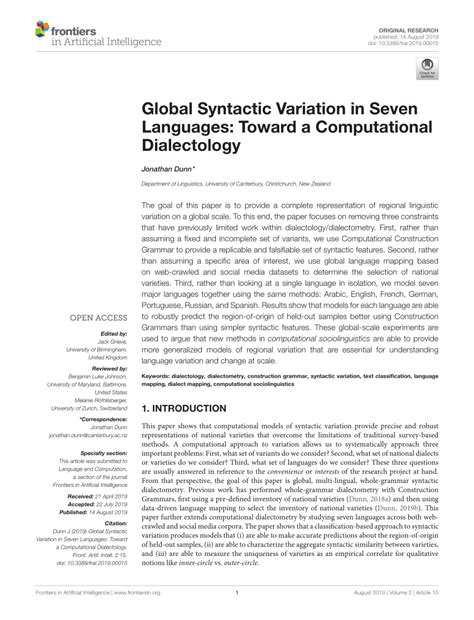 Pdf Global Syntactic Variation In Seven Languages Toward A