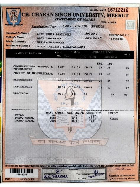 Msc Marksheet Pdf