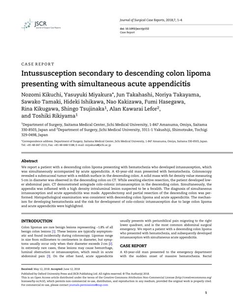 Pdf Intussusception Secondary To Descending Colon Lipoma Presenting