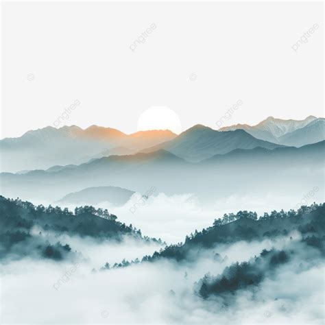 안개가 자욱한 산 자연 풍경에서 일출 탐구하다 평화로운 안개 Png 일러스트 및 이미지 에 대한 무료 다운로드 Pngtree