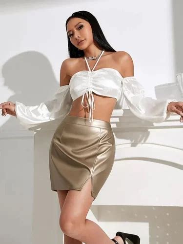Party Shein Sexy High Waist Split Hem Pu Skirt Size Xs S M L At Rs