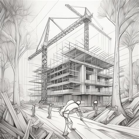 Framework Of Progress Sketch Of A Busy Construction Site Premium Ai