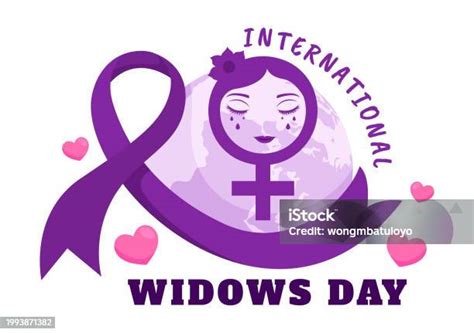 국제 과부의 날 벡터 일러스트 레이 션 6 월 23 일 여자 애도 와 불의 직면 한 과부 에서 평면 만화 배경 디자인 6월에