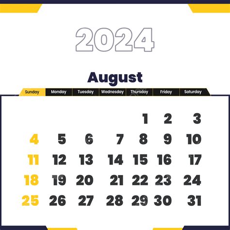 รูปปฏิทินรายเดือนเดือนสิงหาคม 2024 ในรูปแบบเวกเตอร์ Png สิงหาคม