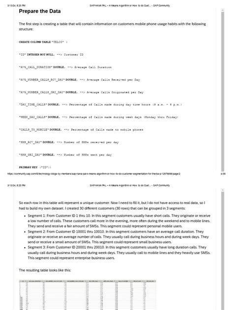 Sap Hana Pal K Means Algorithm Or How To Do Cust Sap Community 9 Pdf Cluster Analysis