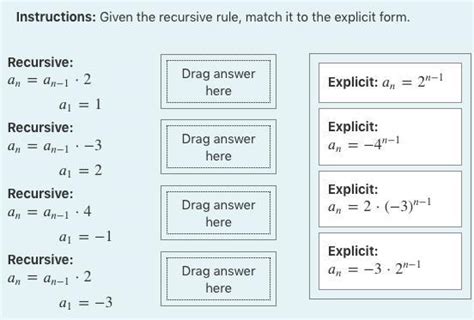 Instructions Given The Recursive Rule Match It To The Explicit Form