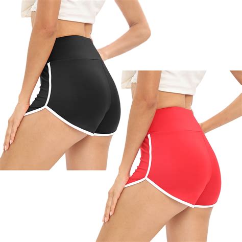 Baywell 2 Pack Womens High Waisted Workout Booty Shorts Yoga Sports