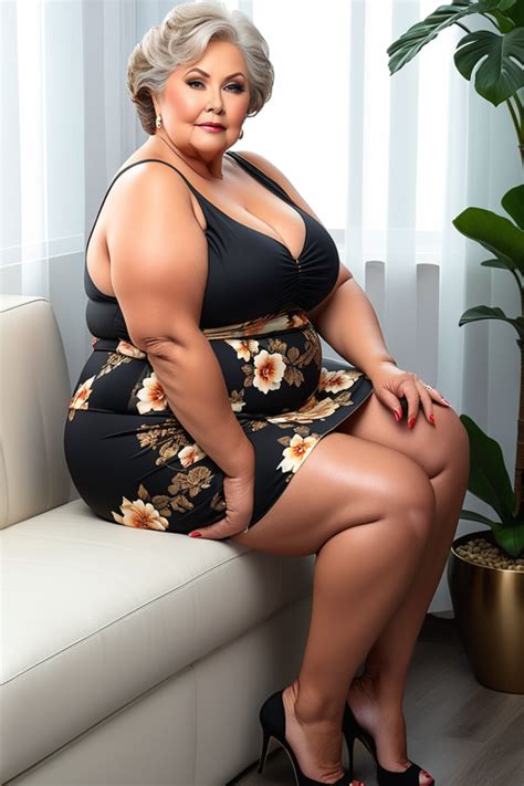 Full Length Photo Of Fat Overweight 68 Year Old Granny Eleg By