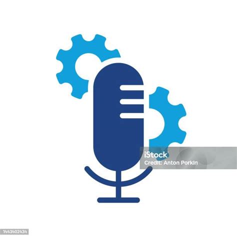 마이크 사운드 구성 색상 아이콘입니다 오디오 녹음 설정 실루엣 픽토그램 마이크 음성 아이콘을 조절합니다 마이크 및 기어 톱니바퀴 고립된 벡터 그림 Performing