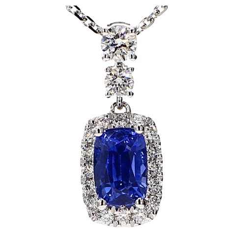 Natural Blue Cushion Sapphire And White Diamond 1 87 Carat Tw White