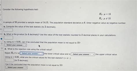 Solved Consider The Following Hypothesis Test H Ha