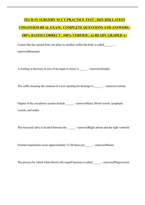 Tech In Surgery Ncct Practice Test Latest Updated50 Real Exam