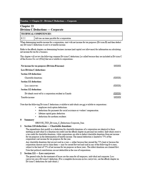 Tax Chapter 23 Division C Deductions Corporate Pdf