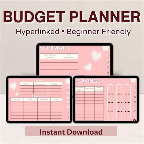 Budget Planner Hyperlinked Finance And Savings Tracker Digital