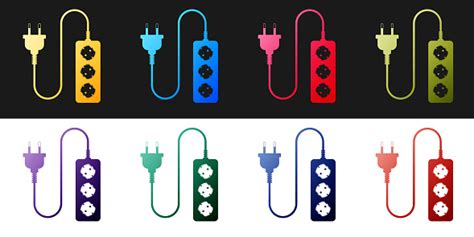 흑백 배경에 격리된 전기 확장 코드 아이콘을 설정합니다 전원 플러그 소켓 벡터 0명에 대한 스톡 벡터 아트 및 기타 이미지 0명 검은색 고압 전류 주의 Istock