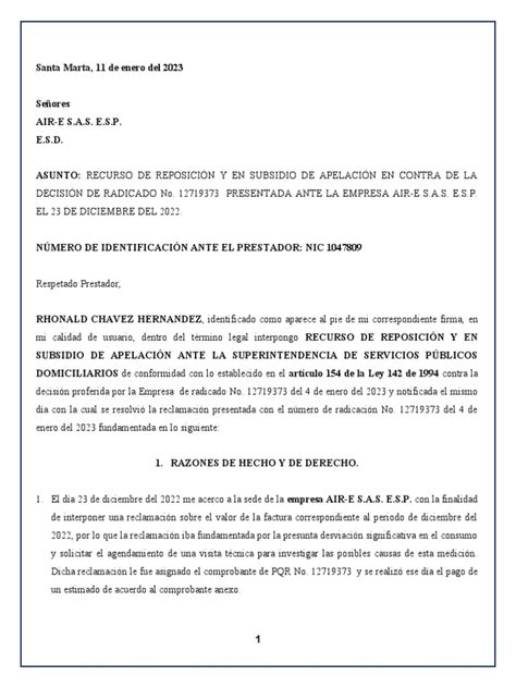 Recurso De Reposición En Subsidio Apelación Pdf Apelación Debido