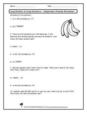 Division Of Large Numbers Worksheet Fill Online Printable Fillable Blank PdfFiller
